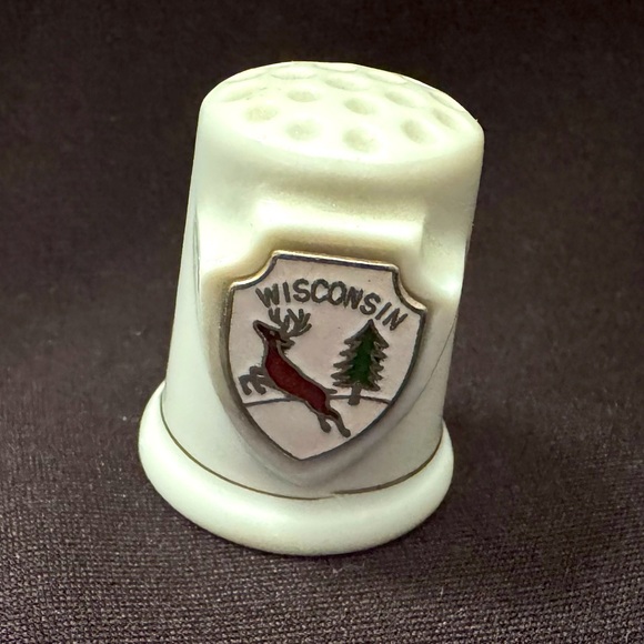 Other | Vintage Wisconsin Porcelain Thimble With Deer Tree | Poshmark